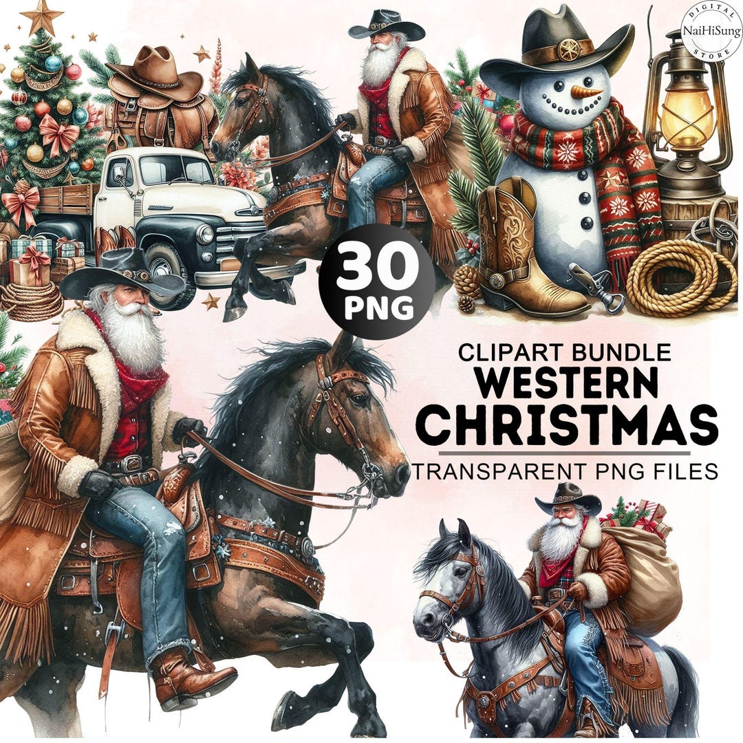 Watercolor Christmas Western Clipart, Christmas PNG Christmas Cowboy ...