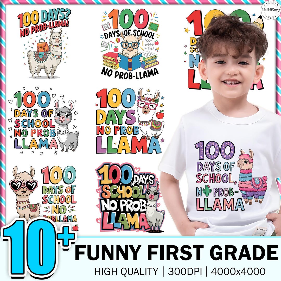 10 Funny First Grade 100th Day Clipart Bundle, 100 Days of School Llama ...