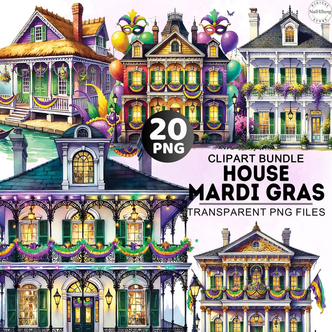 20 Masquerade House Bundle Clipart PNG, Watercolor Mardi Gras House ...