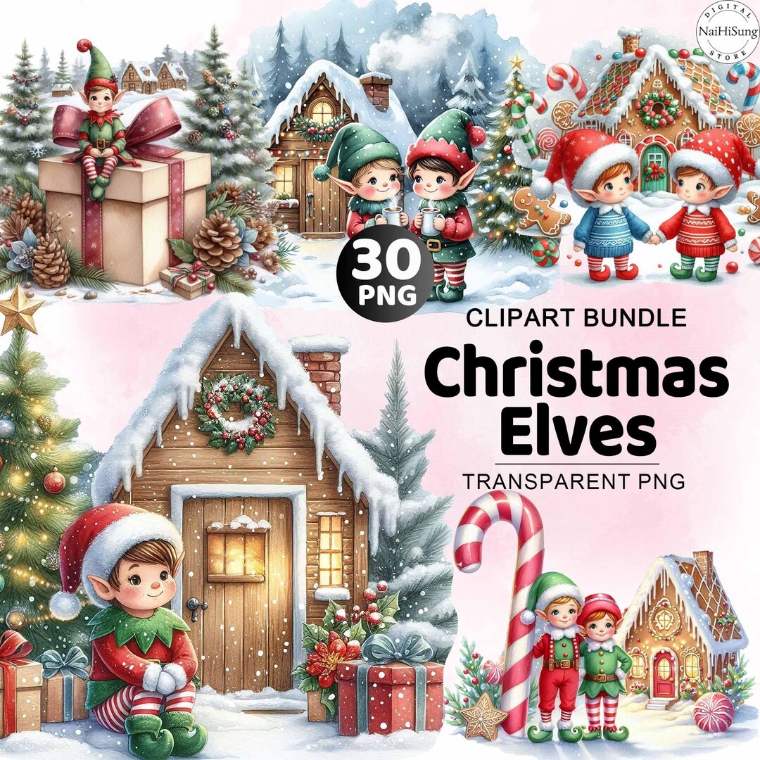 Watercolor Christmas Elves Clipart, Christmas PNG Cheeky Christmas ...