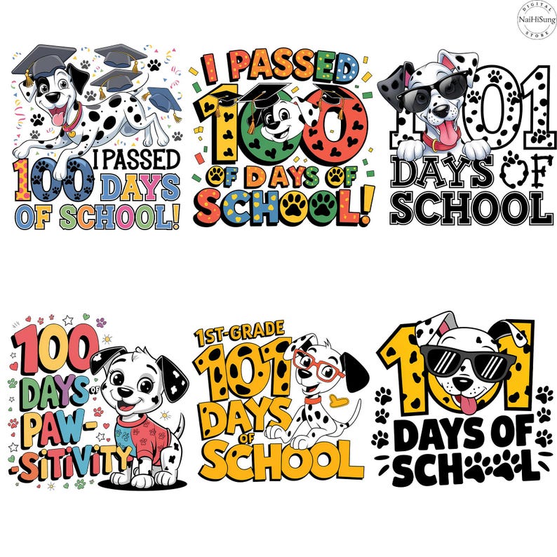 101 Days of School Dalmatian Dog Clipart, 10 PNG School Clipart, Back ...