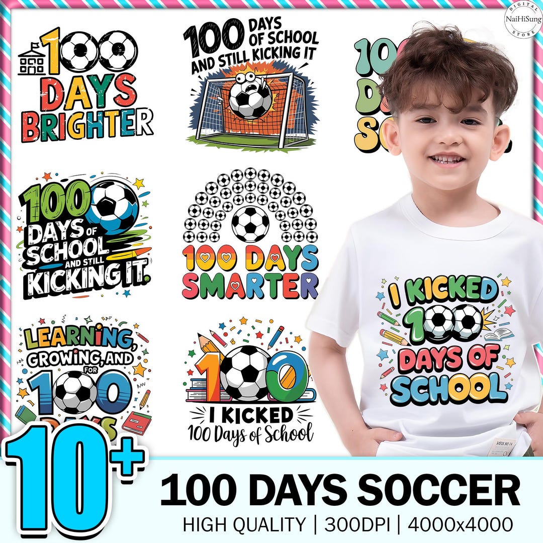 100 Days of School Soccer Clipart, 10 PNG School Clipart, Back to ...