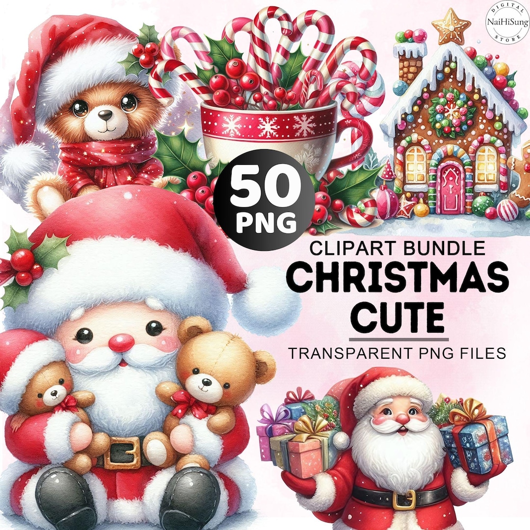 Watercolor Christmas Cute Clipart, Christmas PNG Christmas Elements ...