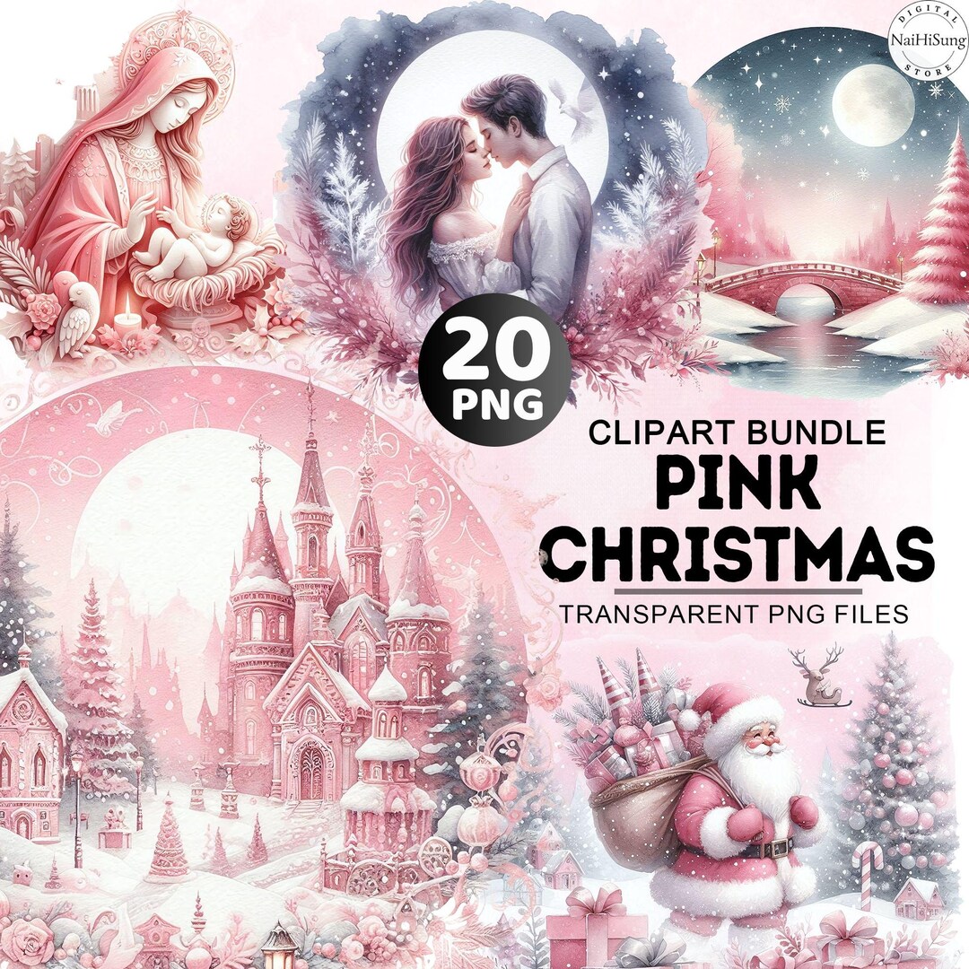 Watercolor Pink Christmas Clipart, Christmas PNG Pink Winter Clipart ...