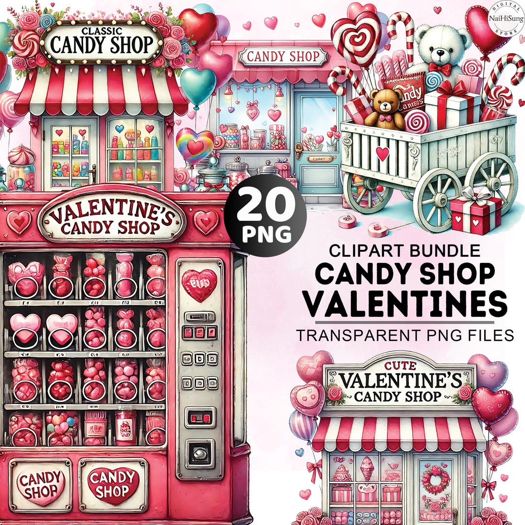 Watercolor Valentines Candy Shop Clipart, Valentine PNG Valentines ...