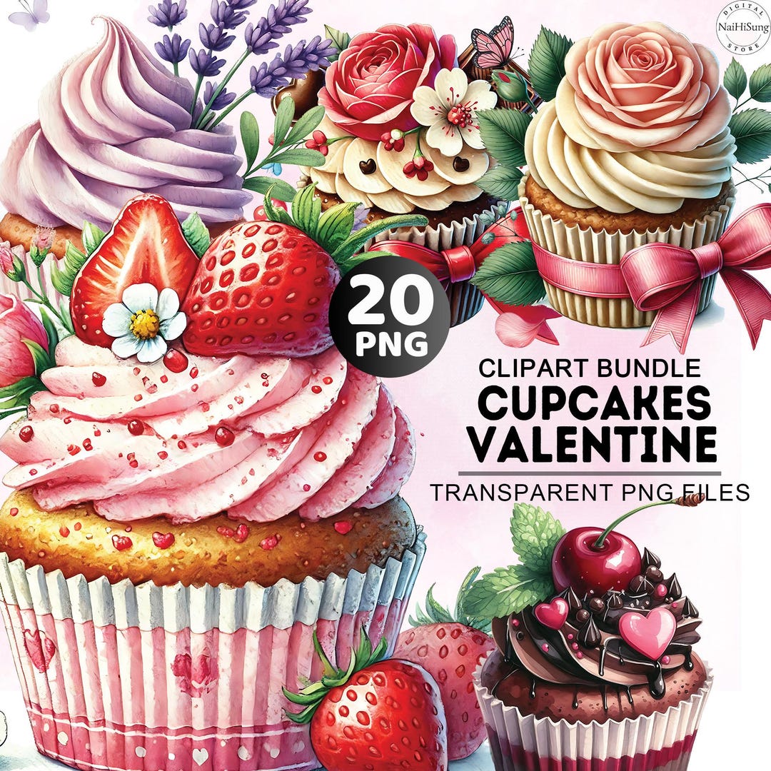 Watercolor Valentines Cupcake Clipart, Valentine Day PNG Valentine Day ...