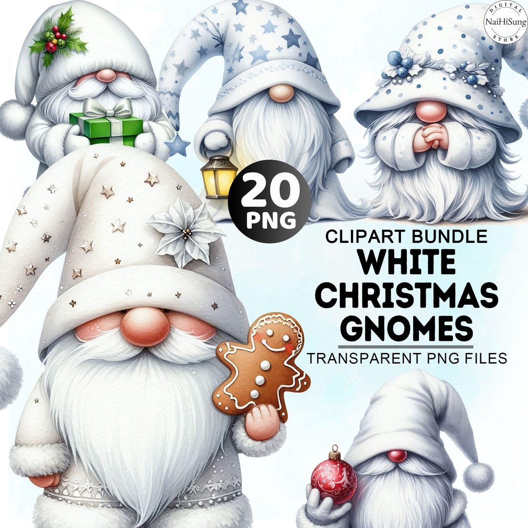 Watercolor White Christmas Gnomes Clipart, Christmas PNG Winter ...