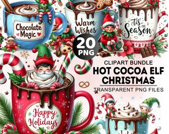Christmas Elf Clipart, Festive Elf Hot Chocolate Png,watercolor ...