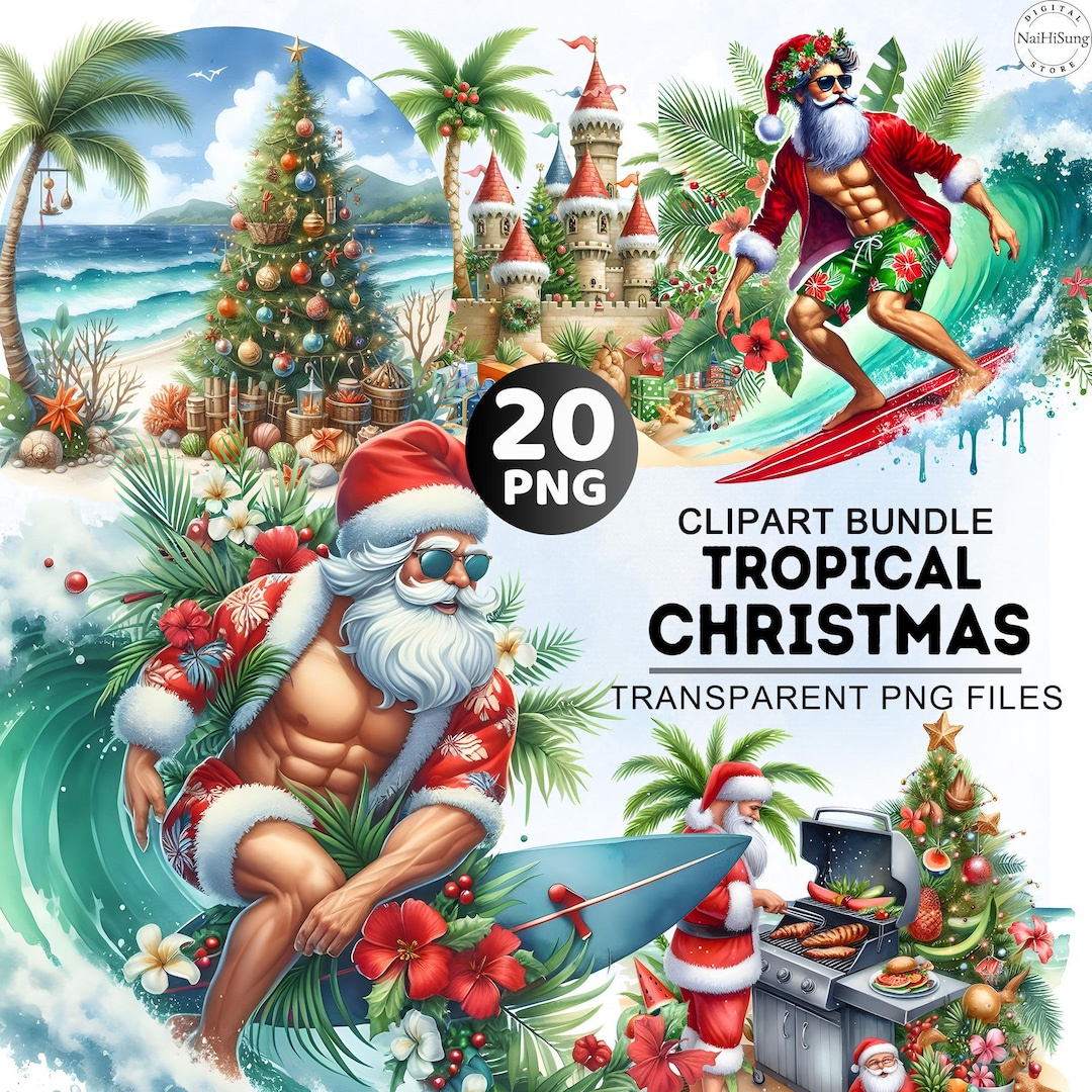 Watercolor Tropical Christmas Clipart, Christmas PNG Holiday Australia ...
