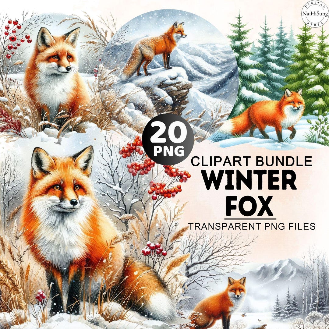 Watercolor Winter Fox Clipart, Christmas PNG Christmas Animal Clipart ...