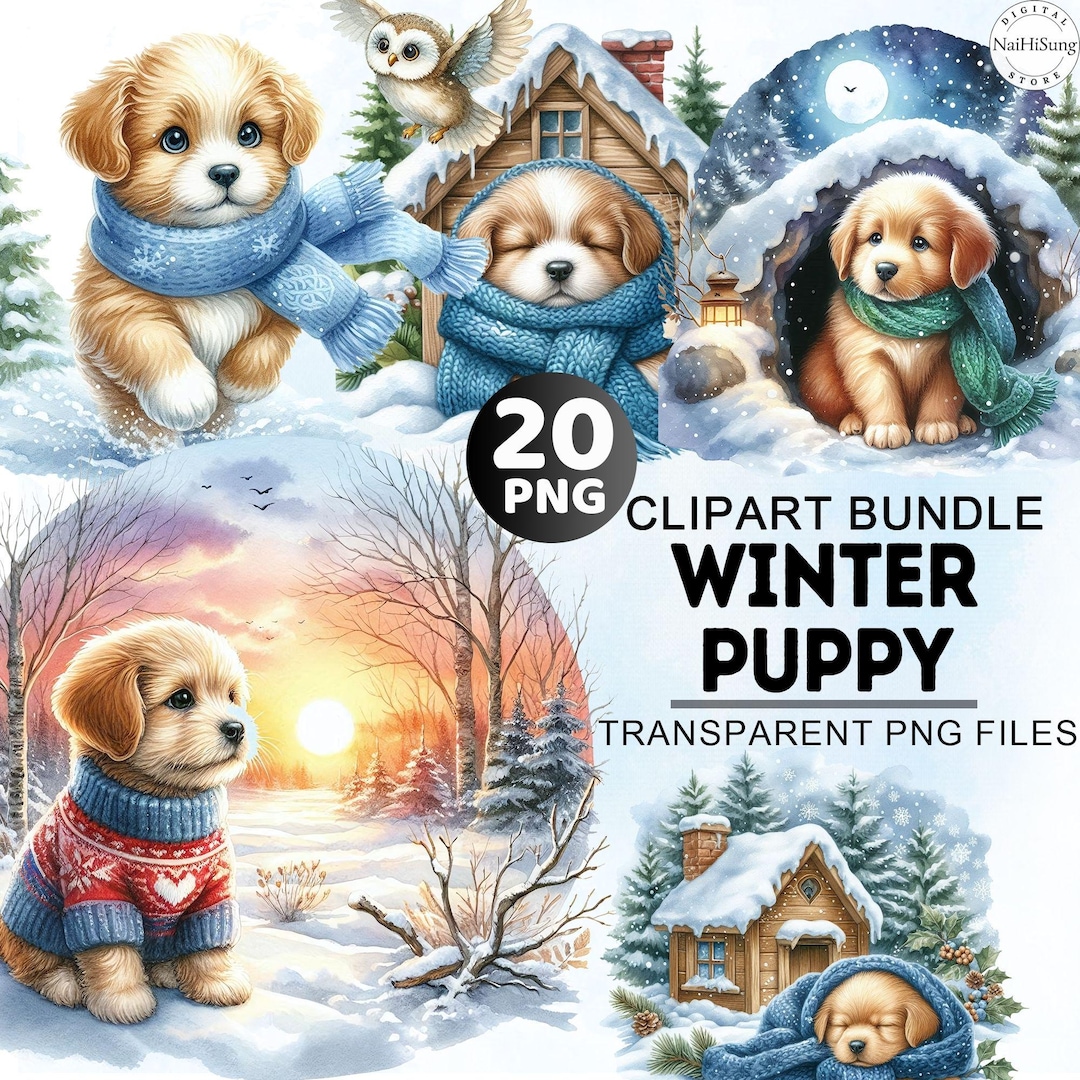 Watercolor Winter Puppy Clipart, Christmas PNG Christmas Dog Clipart ...