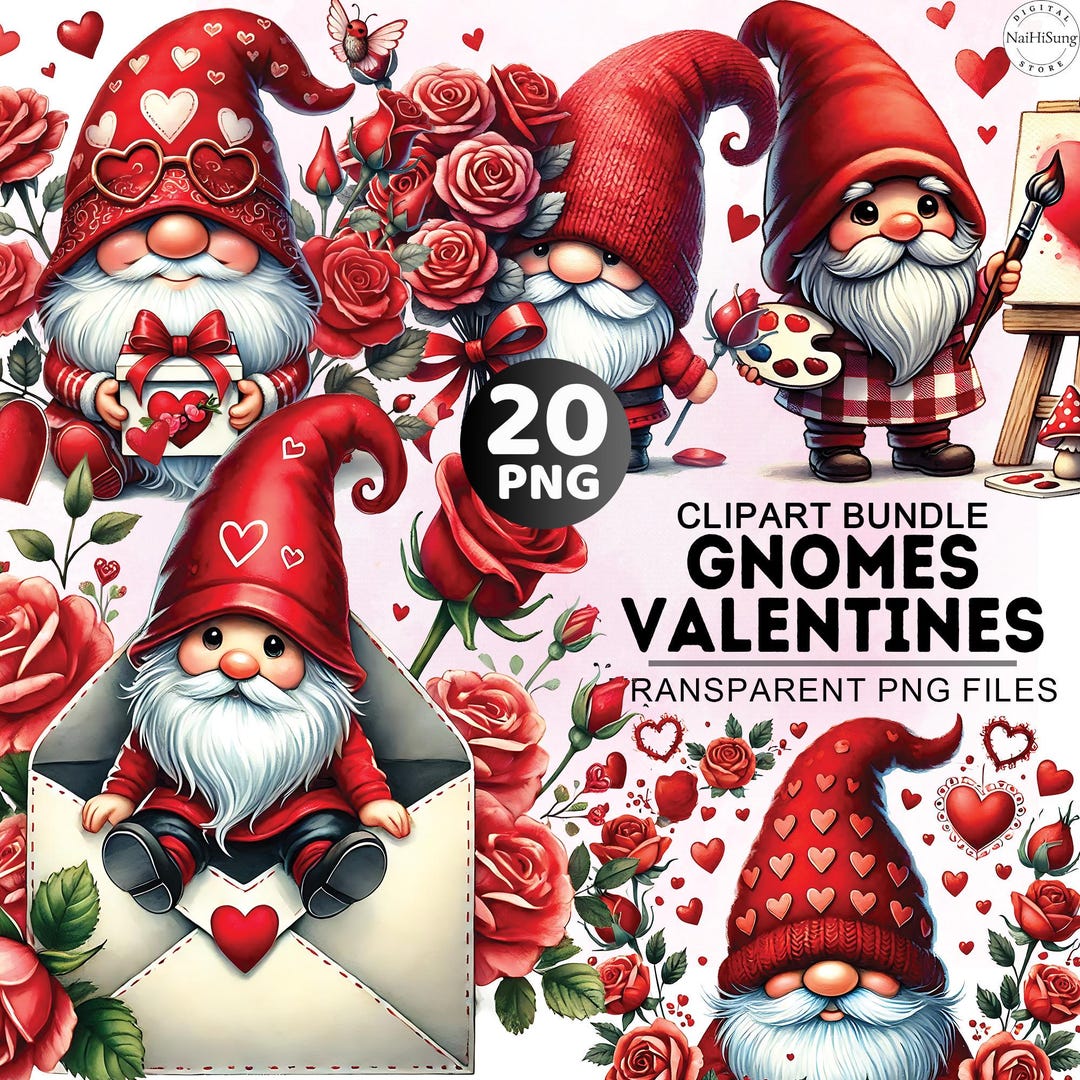 Valentines Gnomes Clipart, Valentine PNG Love Gnomes Clipart, 20 Png ...