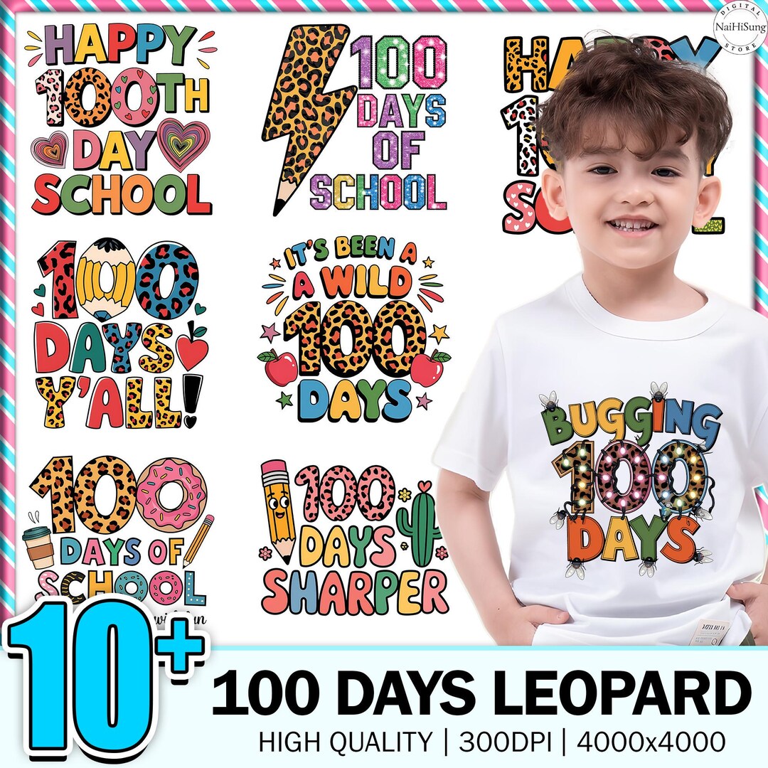 Happy 100 Days of School Clipart, 10 PNG School Clipart, Celebrate 100 ...