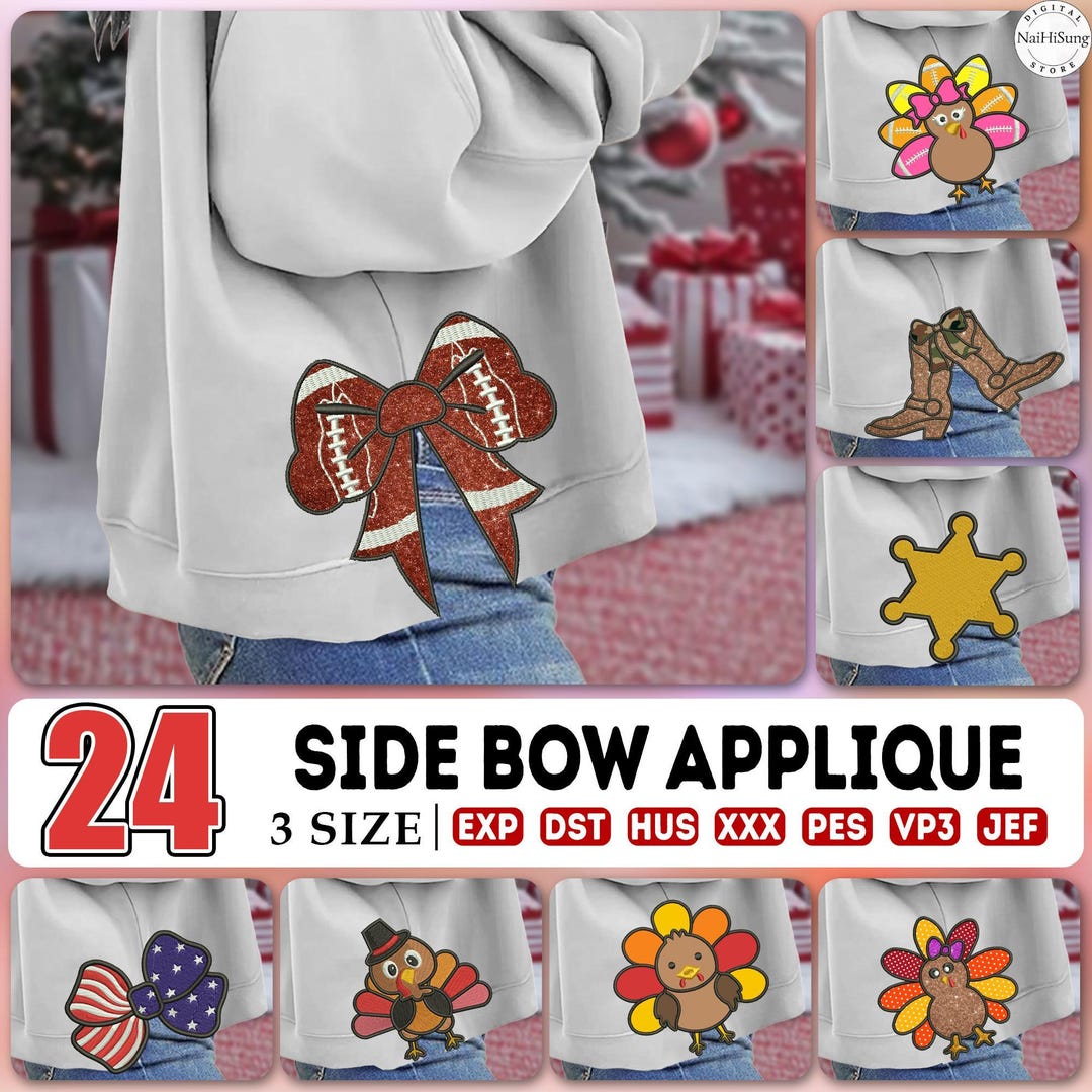 Side Bow Applique Sweatshirt Embroidery Design Bundle, Side Bow ...