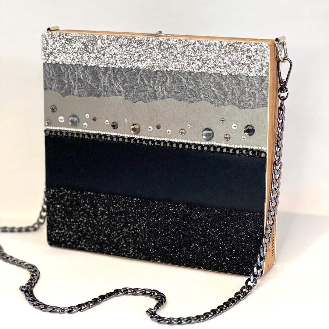 Black & Silver Glitter Purse, Metallic Bling Glam Handbag, Napa Cigar ...