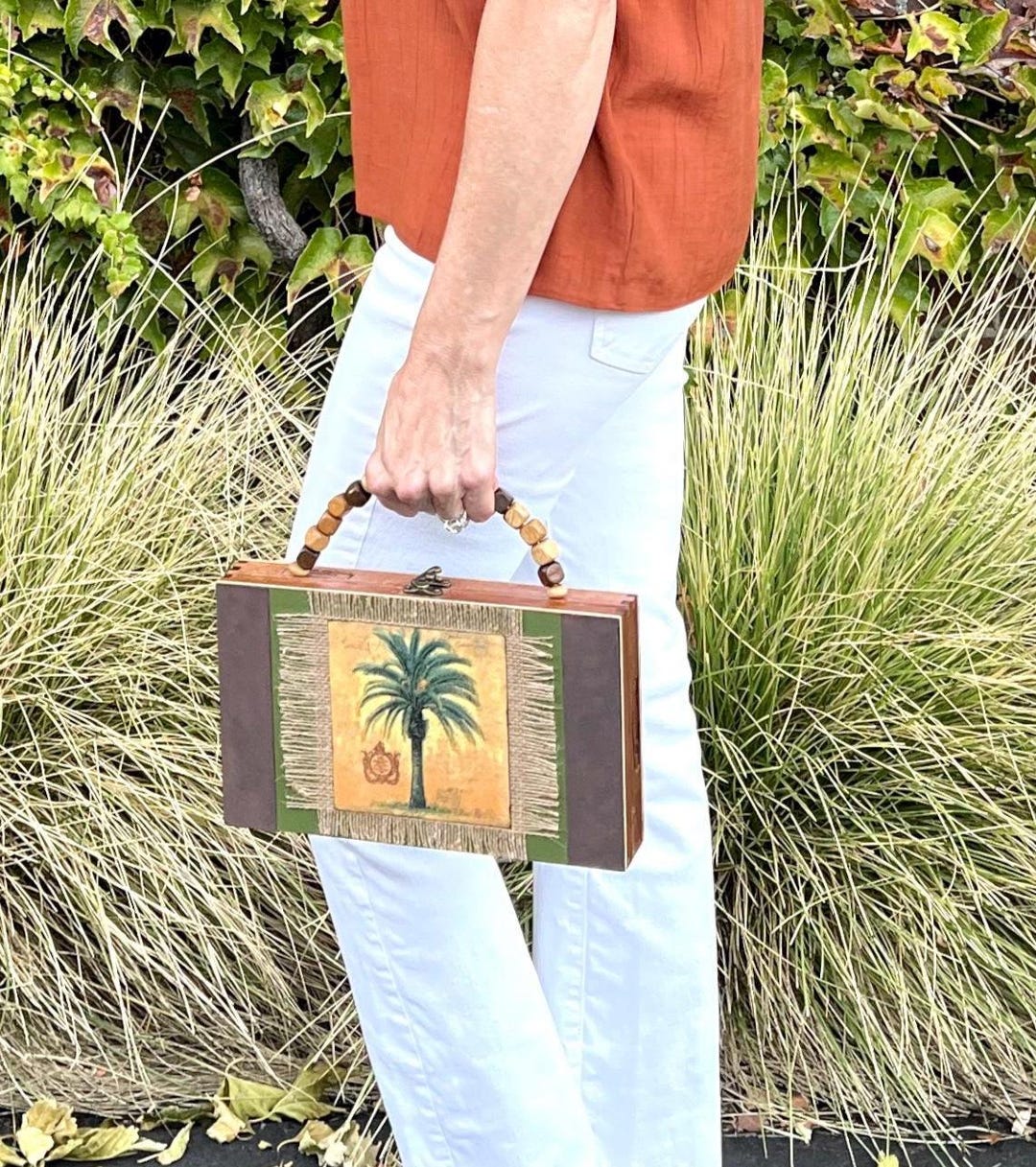 Palm Tree Purse, Tropical Island Vacation Handbag, Upcycled Wood Cigar ...