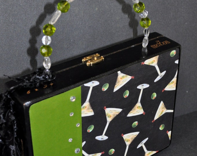Black Martini Cigar Box Purse, Martini Glass and Green Olive Print - Etsy