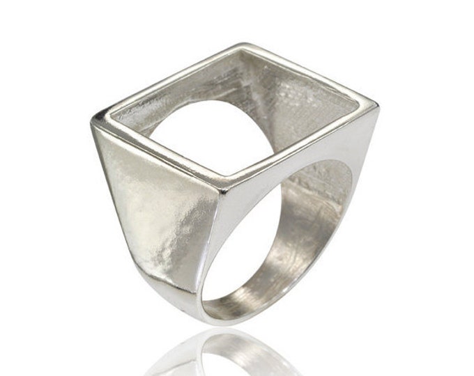Minimalist Square Ring, Minimalist Ring, Architecture Ring, Open Square Silver Ring, Geometric ...