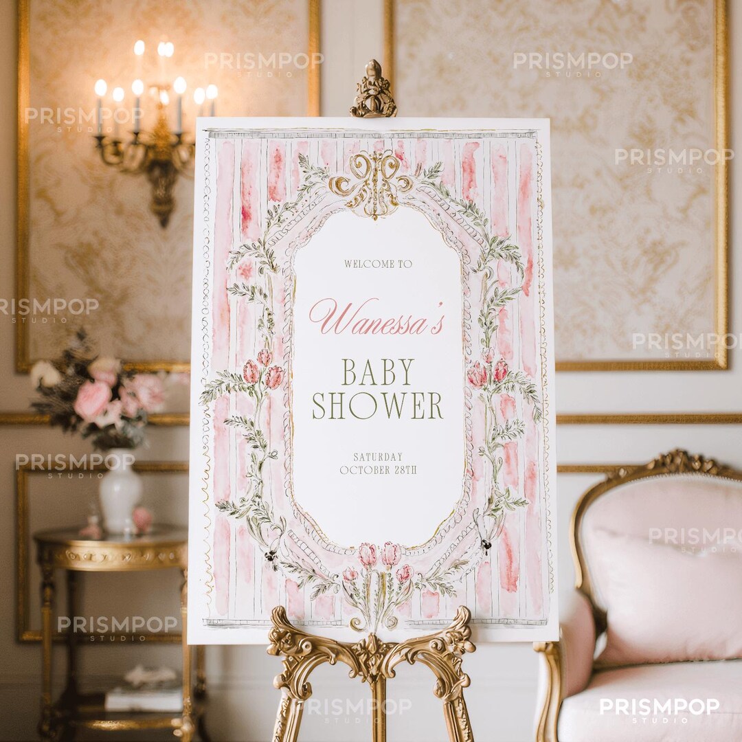 Vintage Welcome Sign Printable, Baby Shower Welcome Sign, Baroque Blush ...