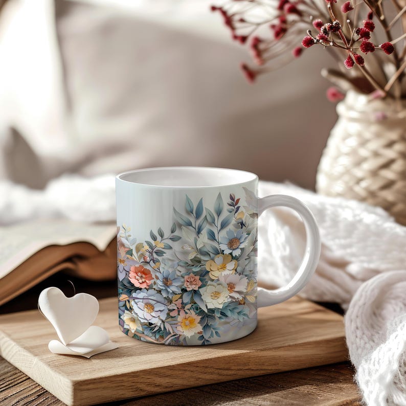 Boho Floral Mug, Cottagecore Coffee Mug, Wildflower Mug 11 Oz & 15 Oz ...