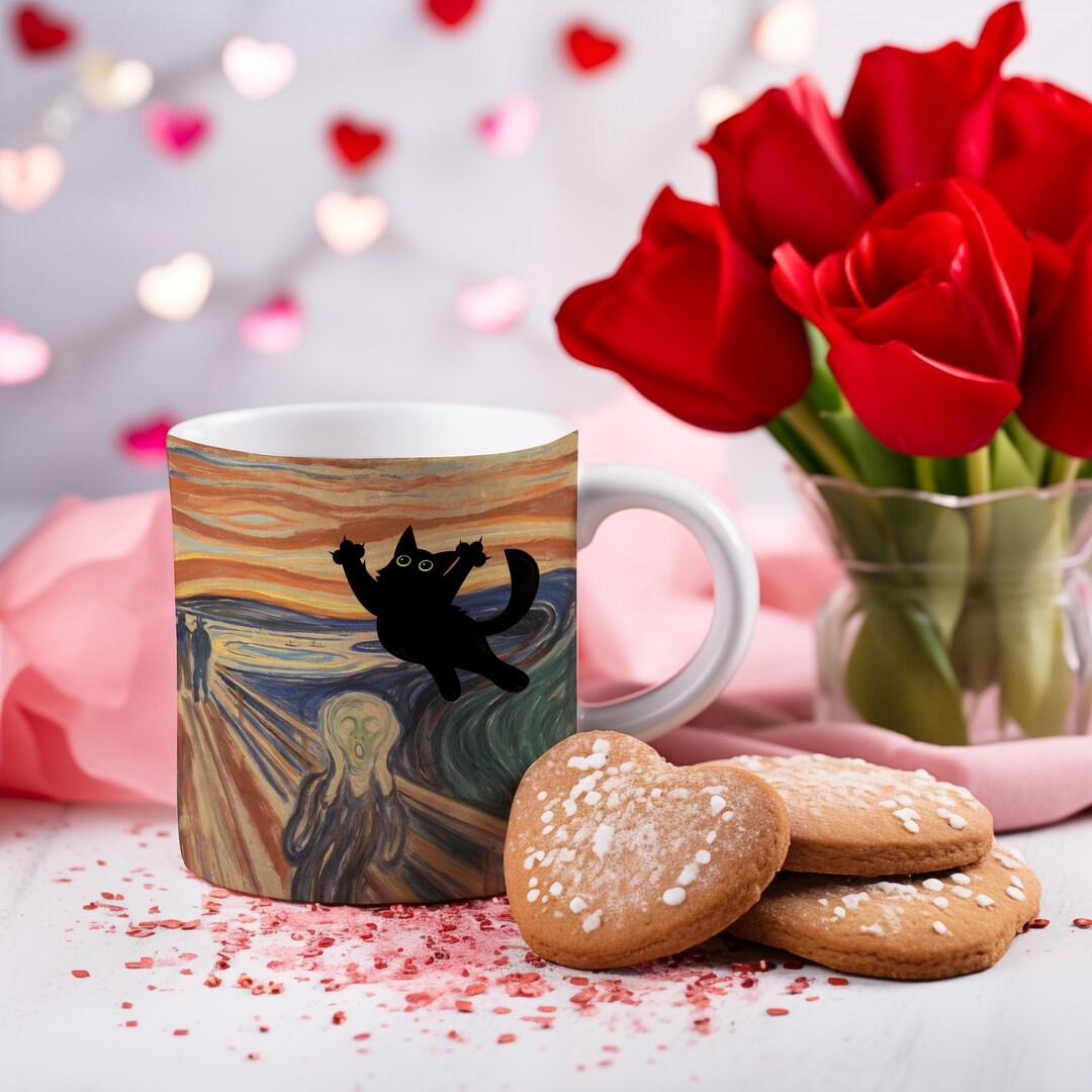 Black Cat Munch Mug, Cat Cup, Fall Coffee Mug, the Scream, Cute Cat ...