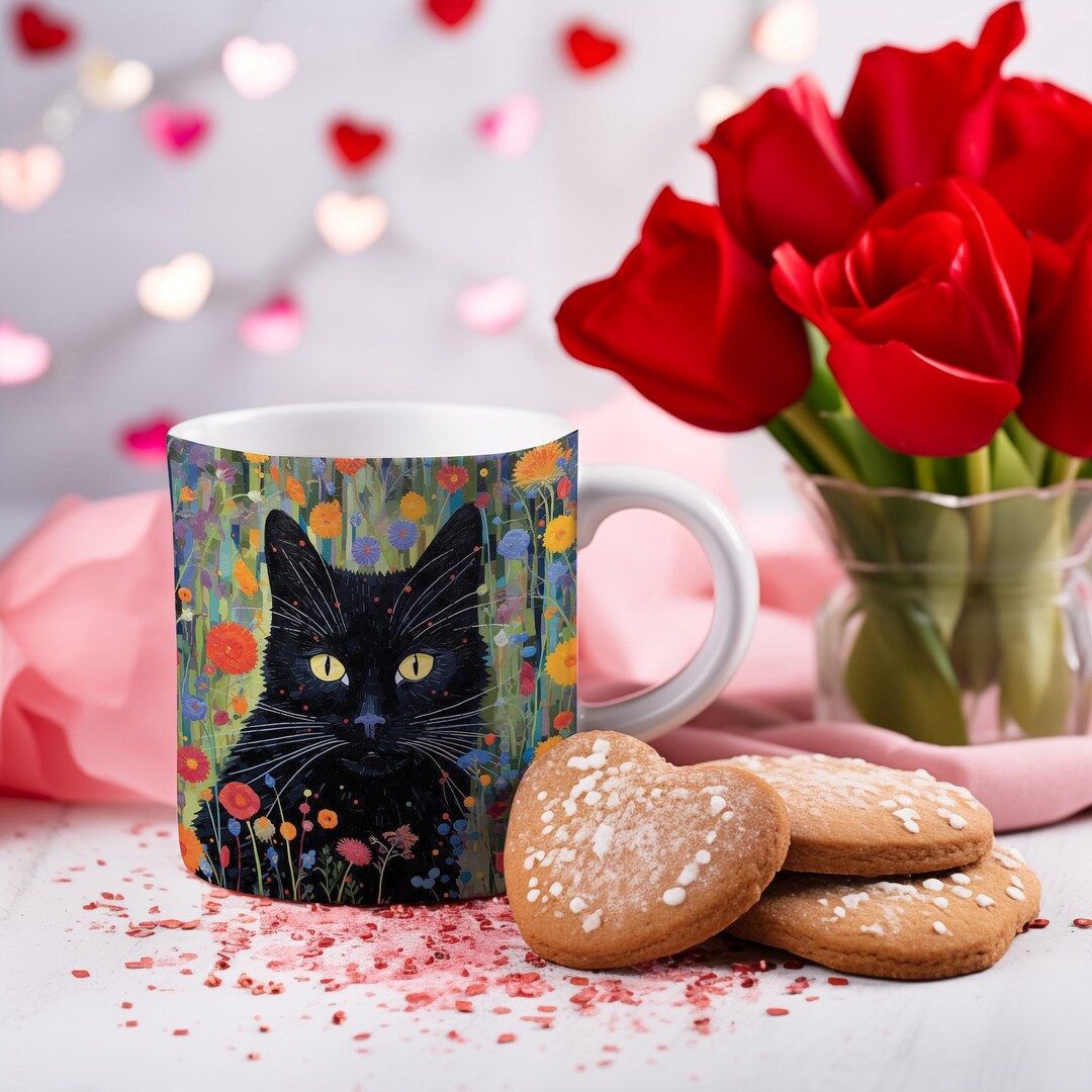 Funny Black Cat Mug, Cat Cup, Gustav Klimt Coffee Mug, Cute Cat Coffee ...