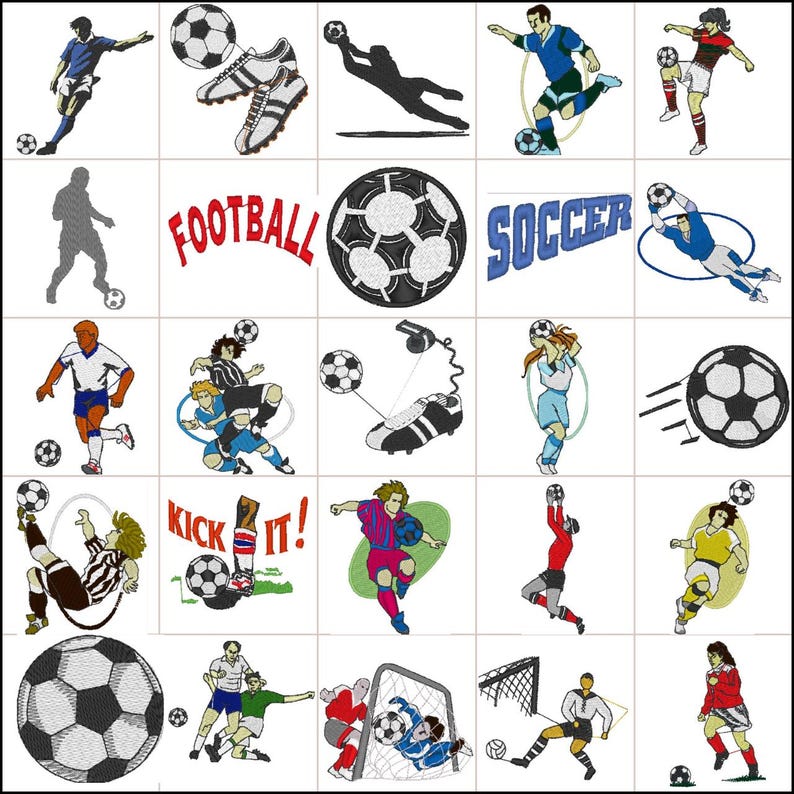 Football Soccer Digital Machine Embroidery Files Set of 25 Dst,exp,hus ...