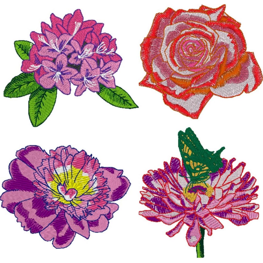 Flower Heads Digital Embroidery Files Set of 4 Dst,exp,hus,jef,pes,vip ...