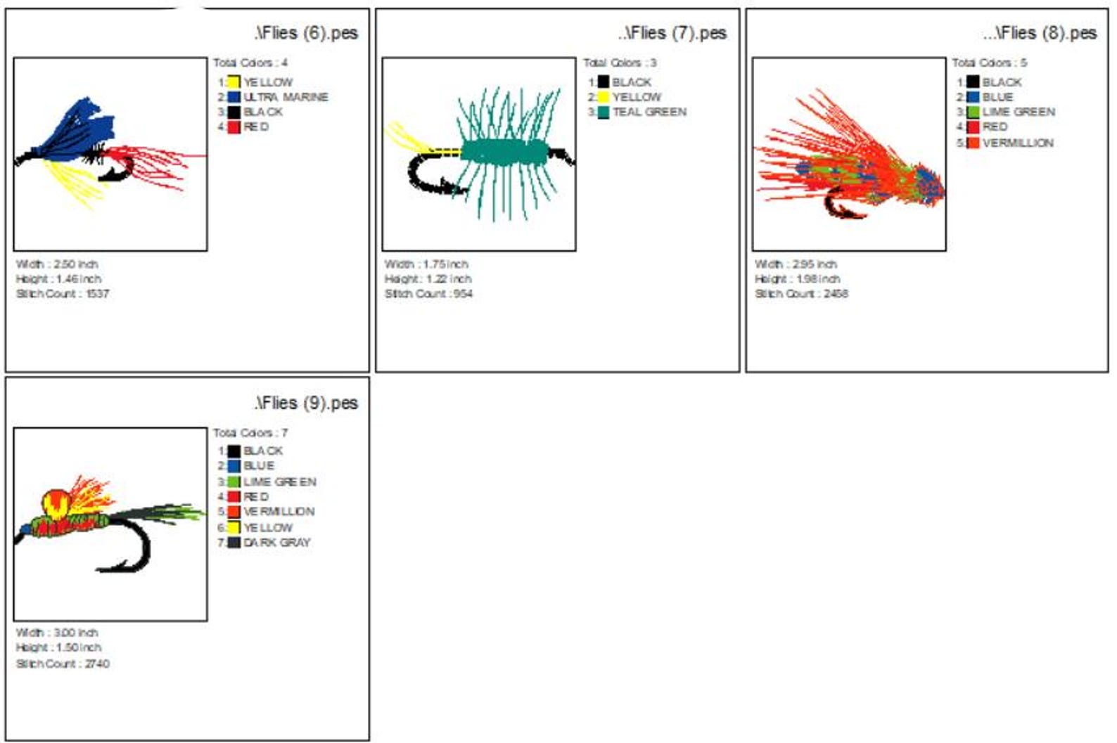 Fishing Flies Digital Embroidery Files Set of 16 ( Set 2 ) Dst,exp,hus ...