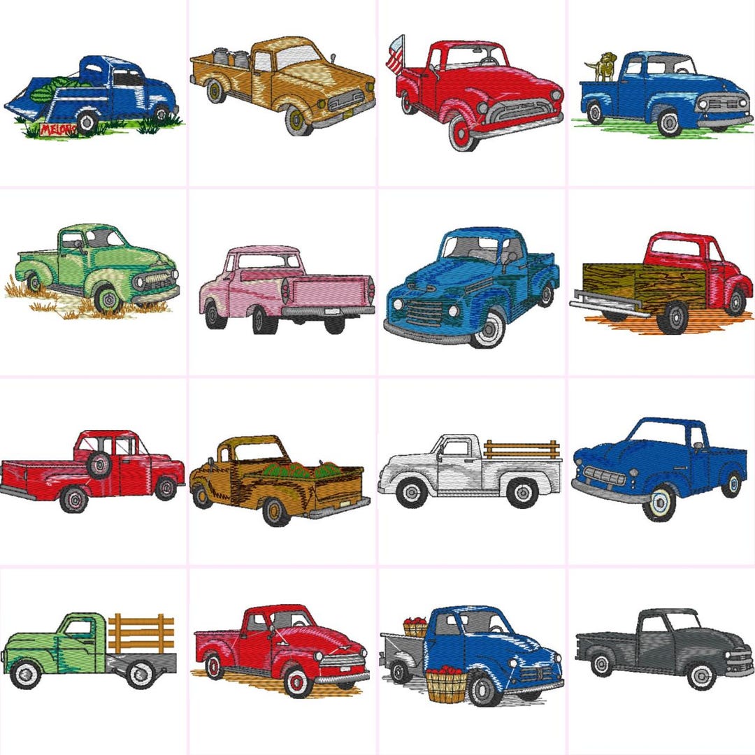 Vintage Trucks Cars USA American Digital Machine Embroidery Files Set ...