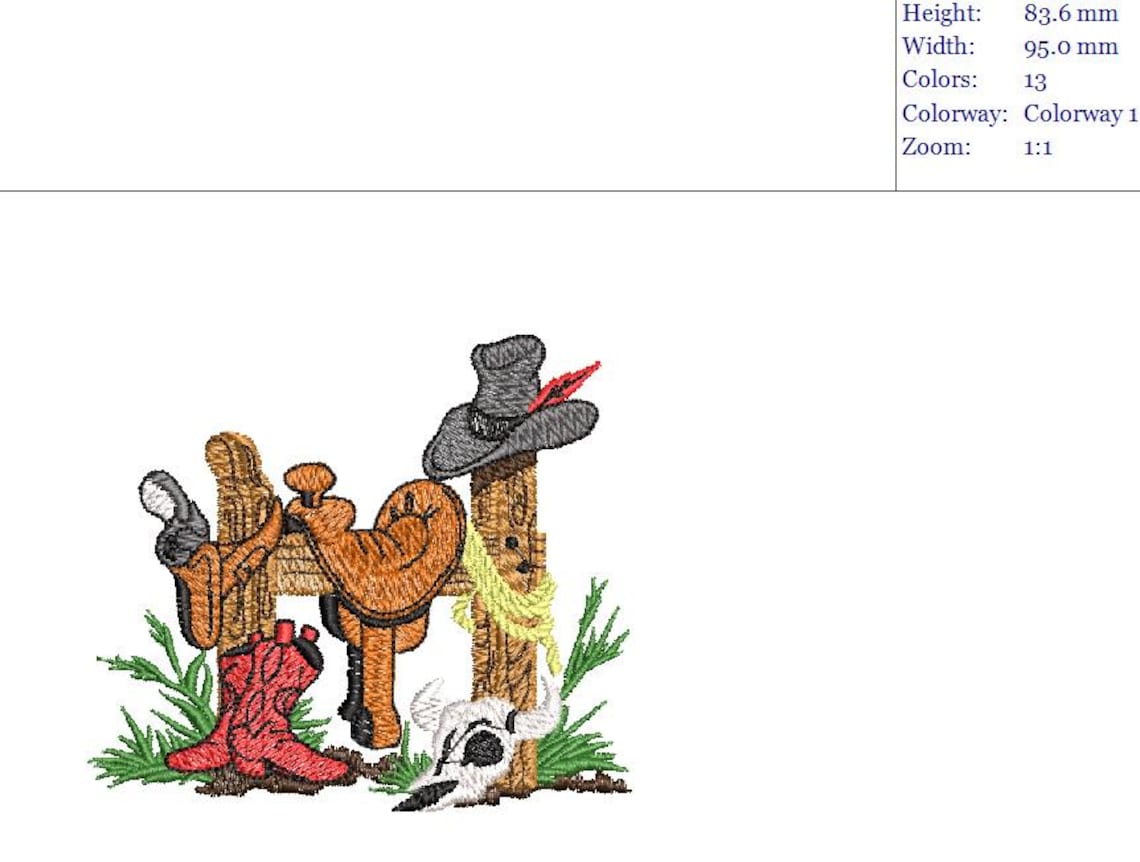 Western Cowboy Embroidery Pattern Design File Fits 4 X 4 Hoop Dst Exp ...