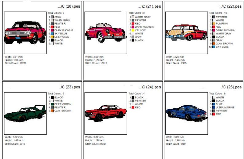 Cars Classic Old Vintage Digital Embroidery Files Set of 25 Dst,exp,hus ...