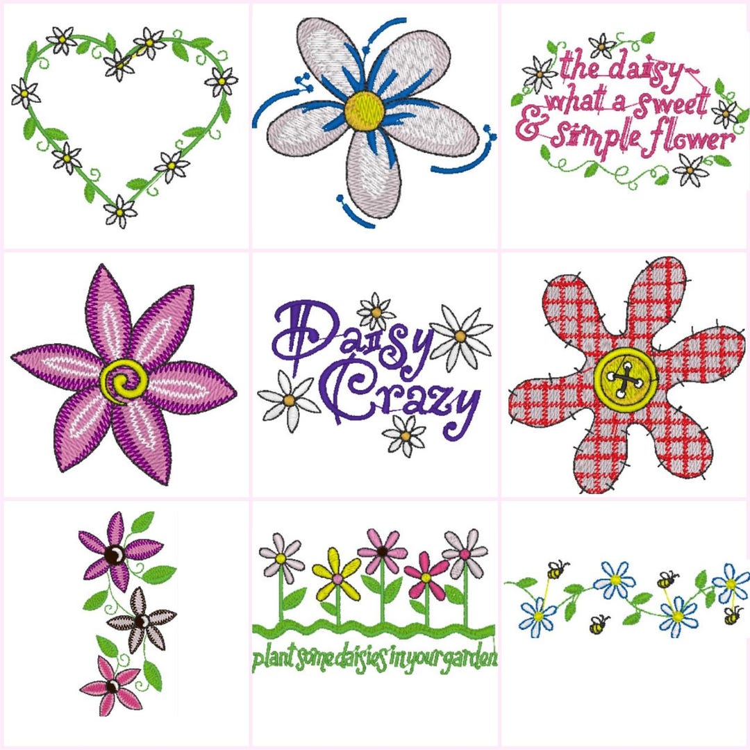 Daisy Daisies Flowers Digital Embroidery Files Set of 9 Dst,exp,hus,jef ...