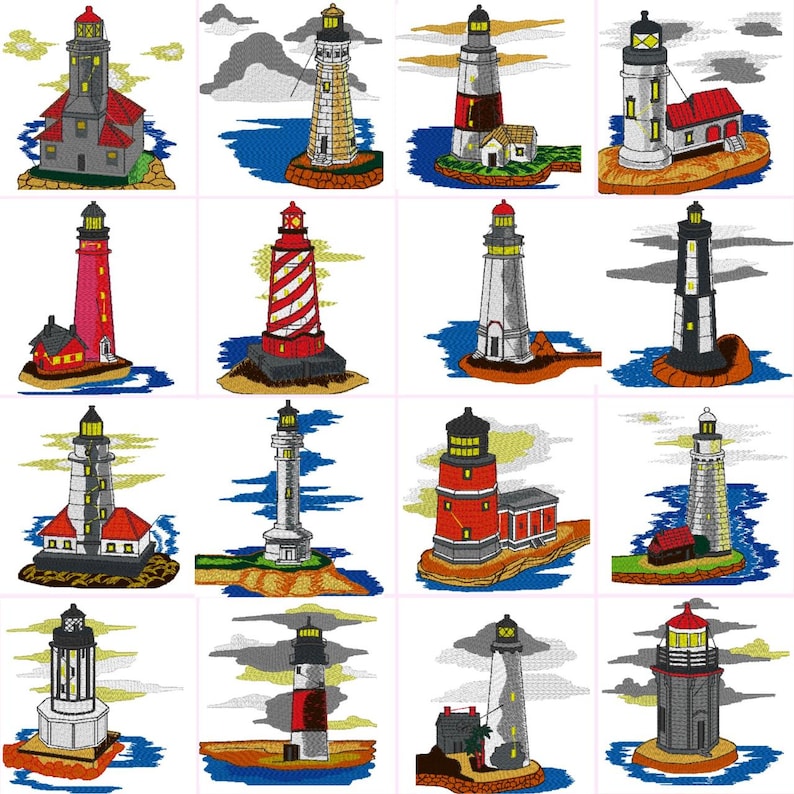 Lighthouses Out to Sea Digital Embroidery Files Set of 16 Dst,exp,hus ...