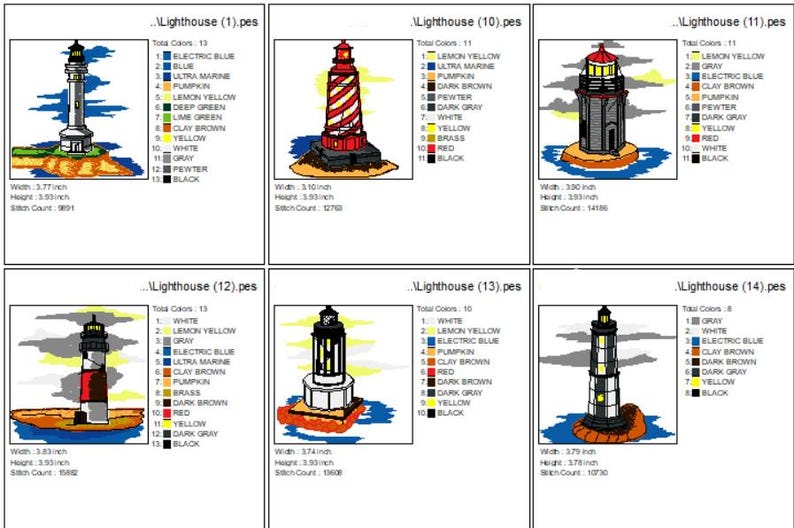 Lighthouses Out to Sea Digital Embroidery Files Set of 16 Dst,exp,hus ...