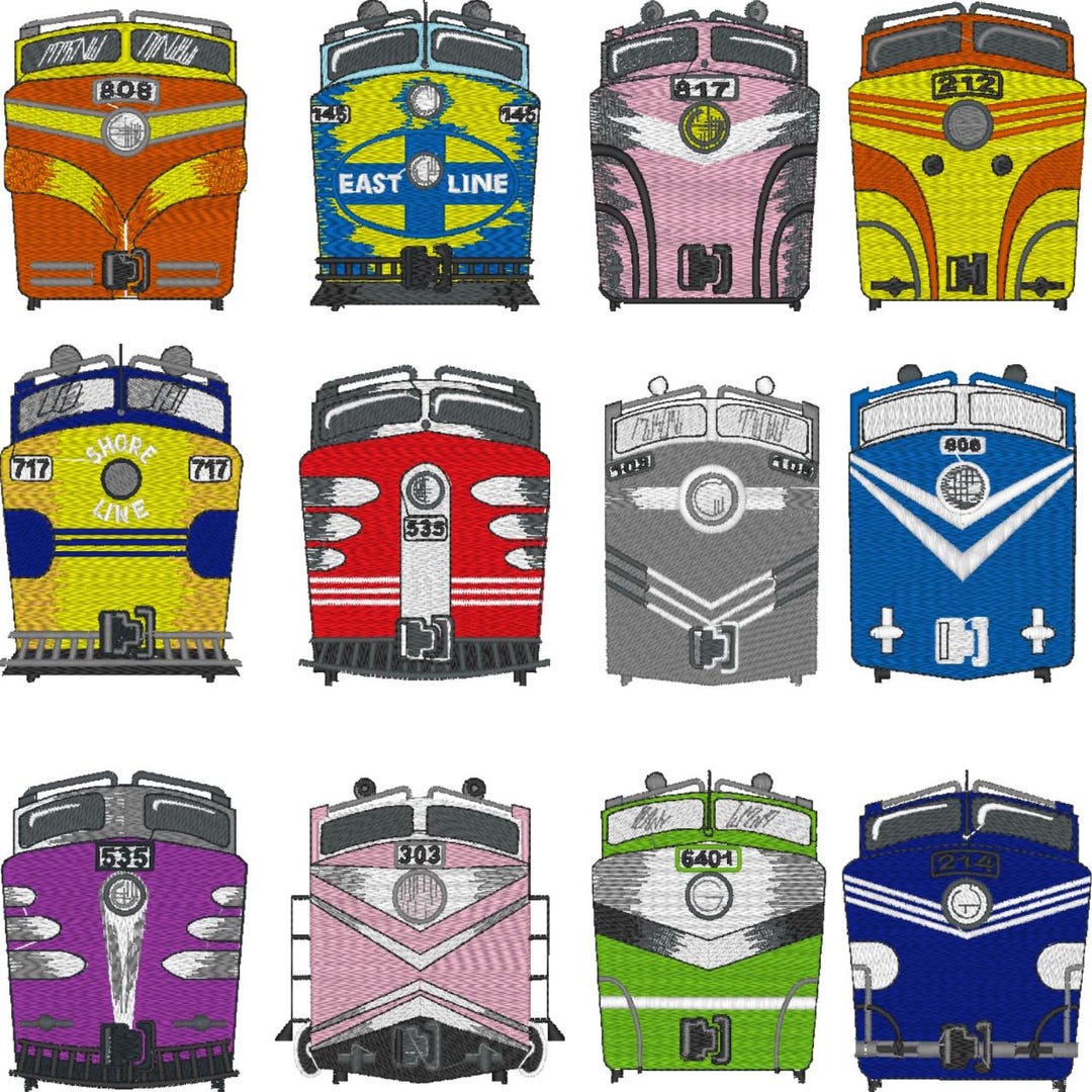 Train Front Railway Engine Digital Machine Embroidery Files Set of 12 ...