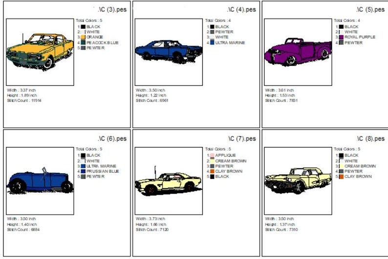Cars Classic Old Vintage Digital Embroidery Files Set of 25 Dst,exp,hus ...
