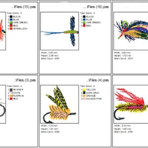 Fishing Flies Digital Embroidery Files Set of 16 ( Set 2 ) Dst,exp,hus ...