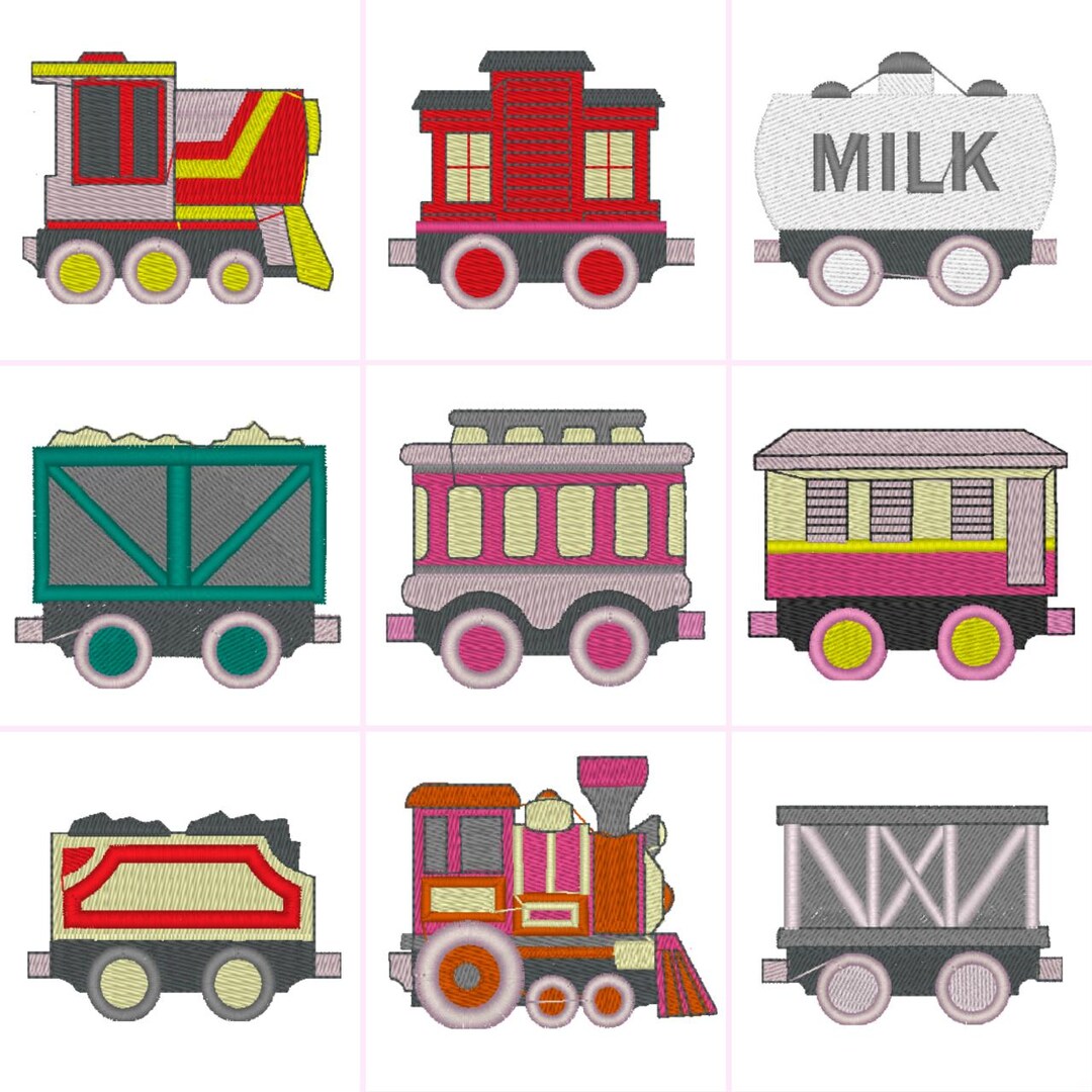 Train Set Childrens Digital Machine Embroidery Files Set of 9 Dst,exp ...