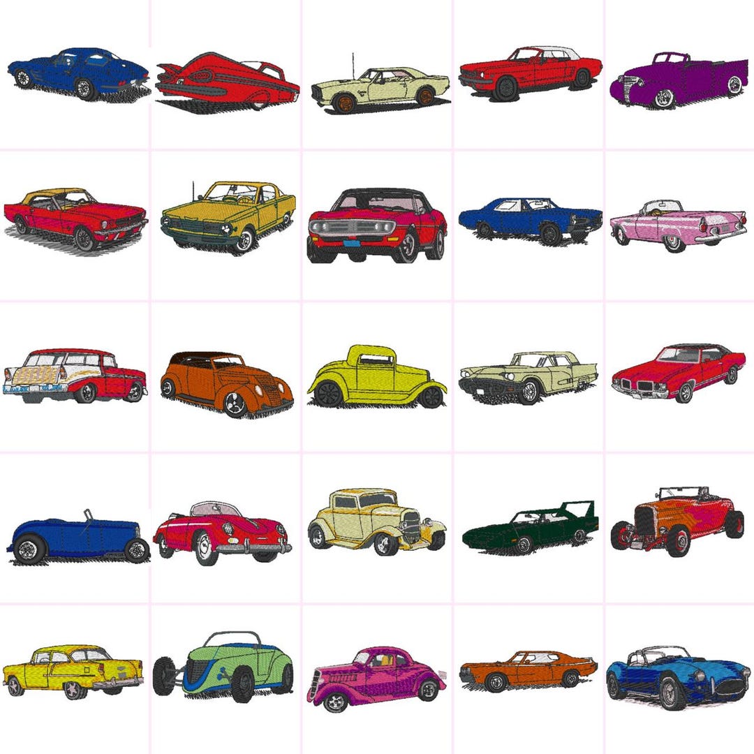 Cars Classic Old Vintage Digital Embroidery Files Set of 25 Dst,exp,hus ...