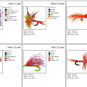 Fishing Flies Digital Embroidery Files Set of 16 ( Set 2 ) Dst,exp,hus ...
