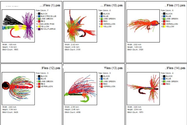 Fishing Flies Digital Embroidery Files Set of 16 ( Set 2 ) Dst,exp,hus ...