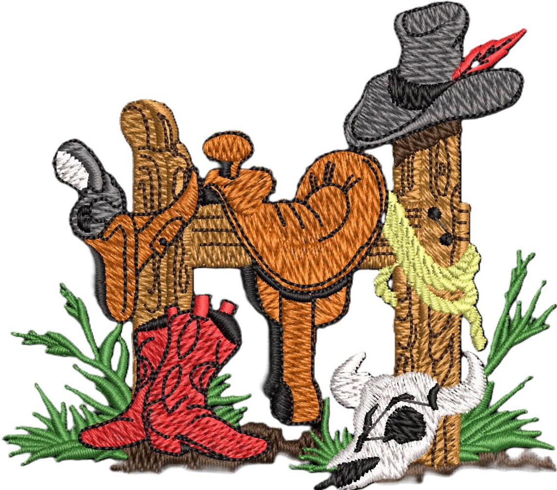 Western Cowboy Embroidery Pattern Design File Fits 4 X 4 Hoop Dst Exp ...