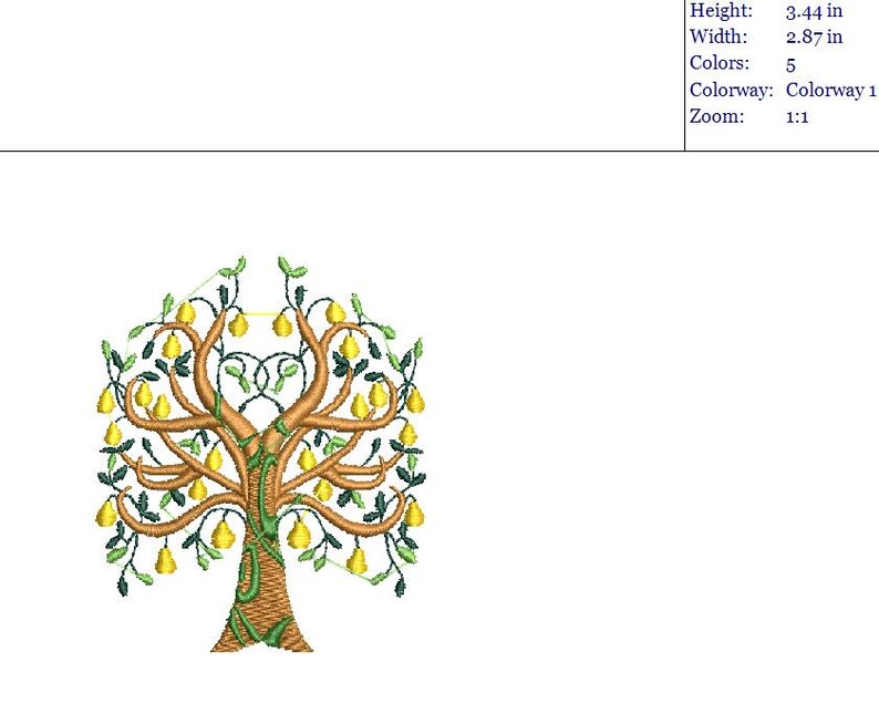 Pear Tree Machine Embroidery Pattern Design File Fits 4 X 4 Hoop Dst ...