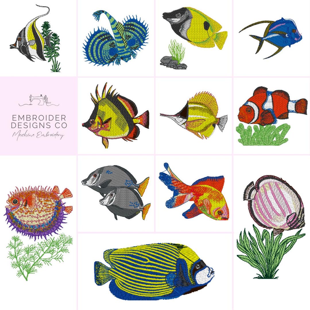 Tropical Fish Digital Embroidery Files Set of 12 Dst,exp,hus,jef,pes ...