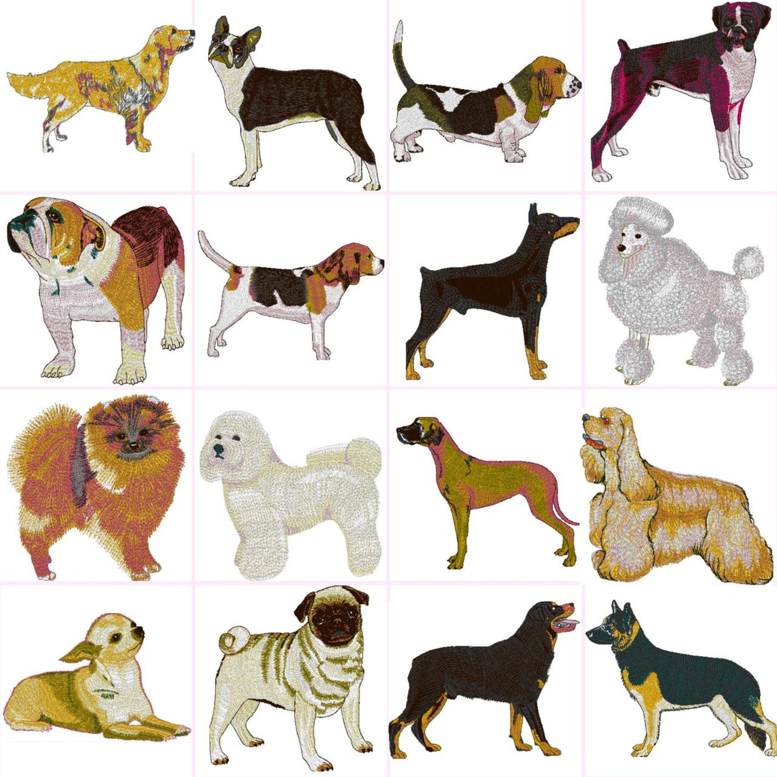 Dogs Set of 16 Digital Machine Embroidery Files Dst,exp,hus,jef,pes,vip ...