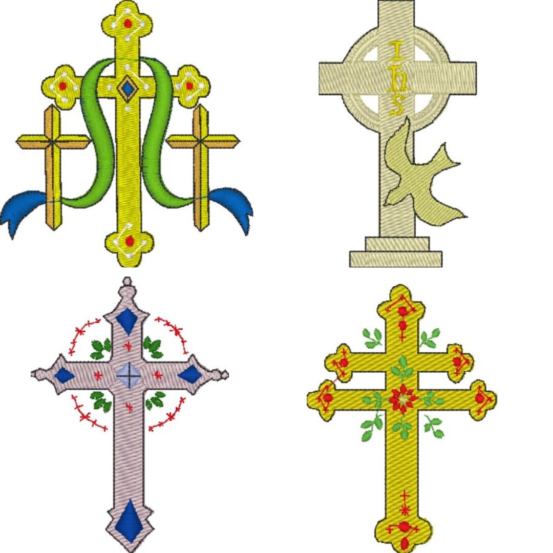 Crucifix Cross Religion Digital Embroidery Files Set of 4 Dst,exp,hus ...