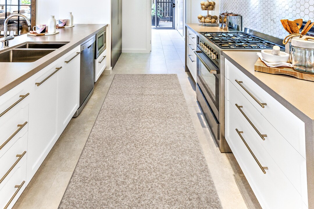 Machine Washable, Non Slip PVC Backing, Abstract Pattern, Mink & Cream ...