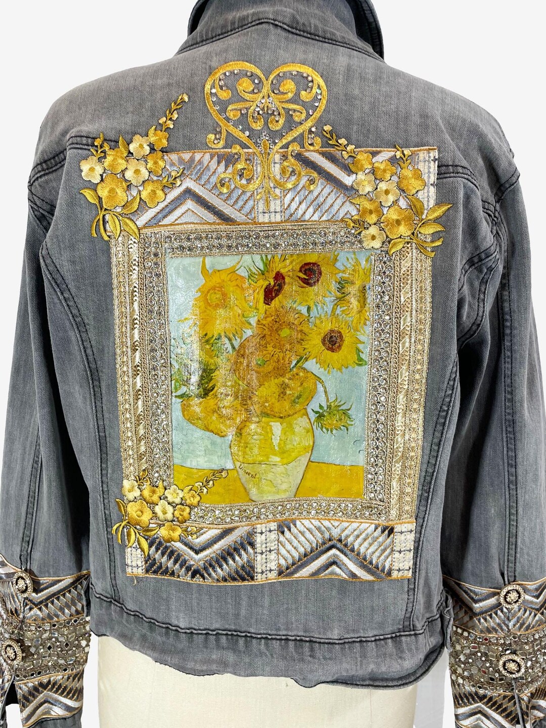Van Gogh Sunflower Denim Jacket, Sunflowers, Hand Painted, Van Gogh ...