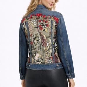 Boho Vibrant Sheer Floral Embroidered Denim Jacket With Embellished ...